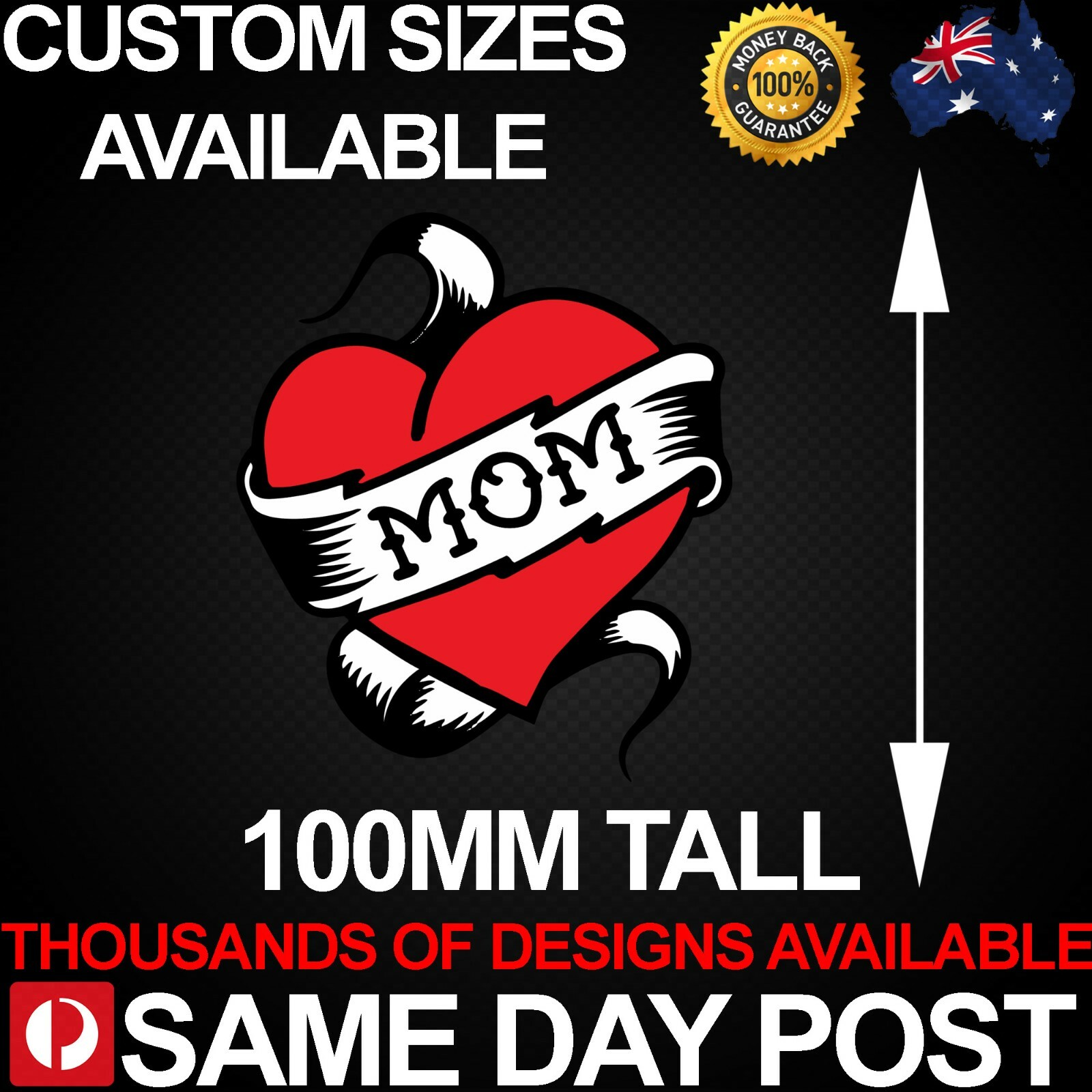 MOM HEART TATTOO 100mm Tall Vinyl Car Sticker Decal Cheap Mother Mum ...