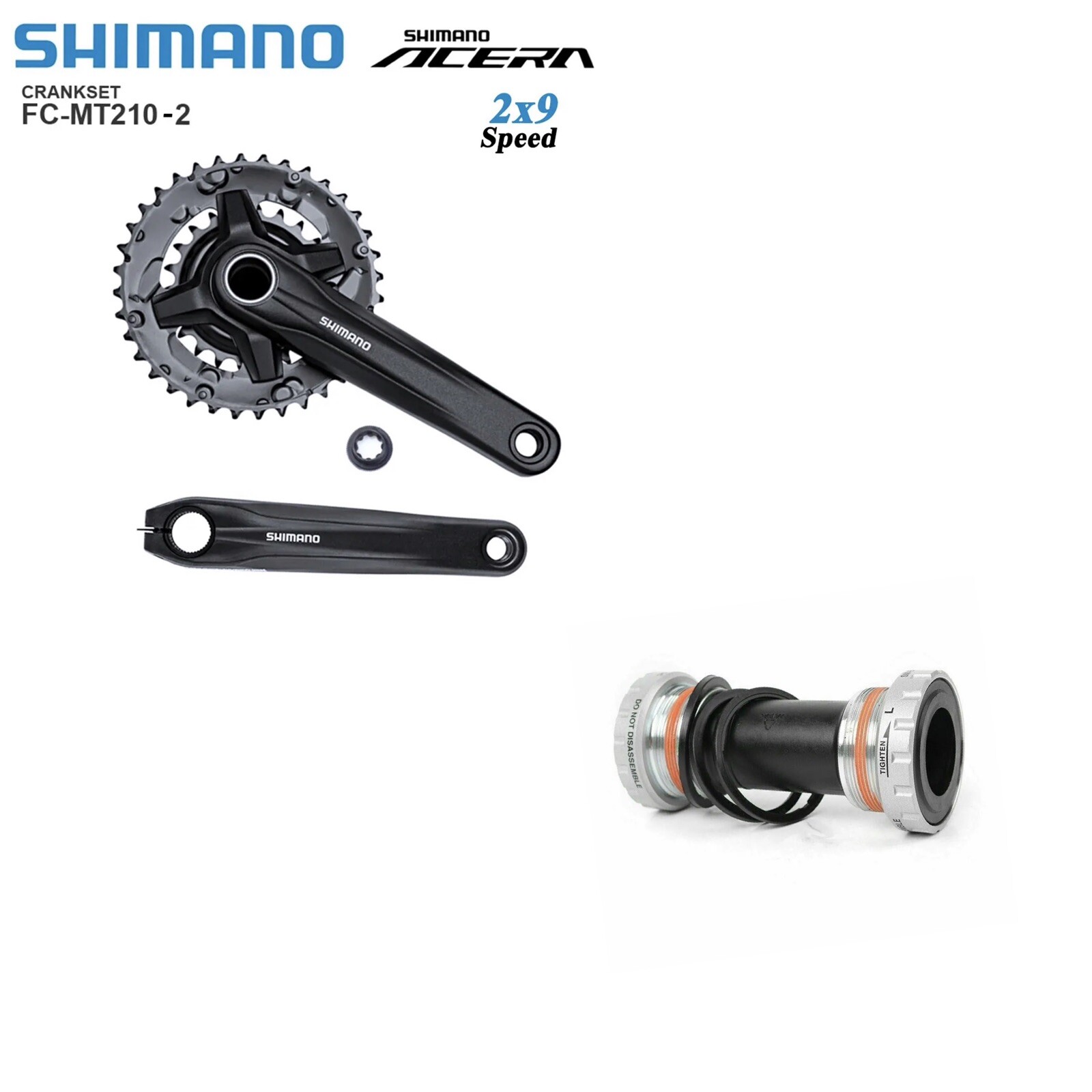 SHIMANO FC-MT210 2x9 Speed MTB Bike HollowTech Crankset 36T Triple ...