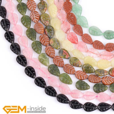 Natural Gemstone Leaf Leaves Double Carved Loose Charms Beads Jewelry ...