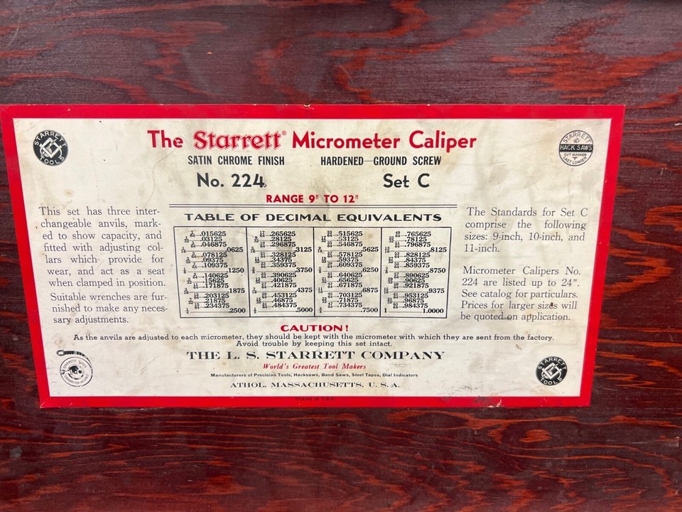 Starrett No.224 Set C 9”-12” Outside Micrometer Anvils Standards ...