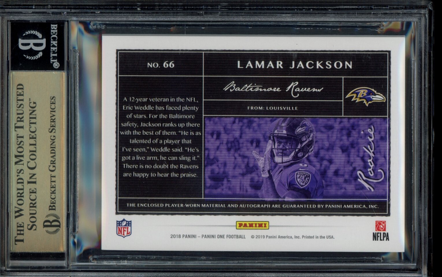 2018 Panini One #66 LAMAR JACKSON Rookie Dual Patch Auto Gold /10 BGS 9 ...