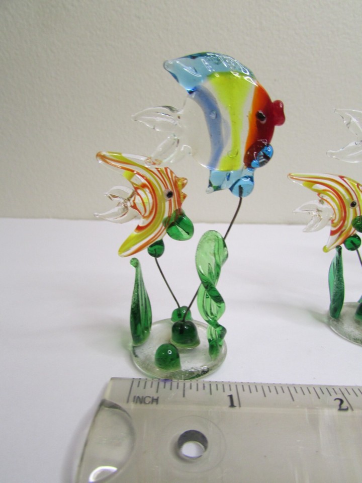 Vintage Miniature Glass Fish on Wire Figurines Multicolored stands ...
