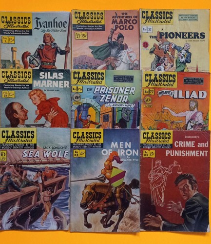 Classics Illustrated Comic Books Lot of 9. Issue #s 2,27 37,55,76,77,85 ...