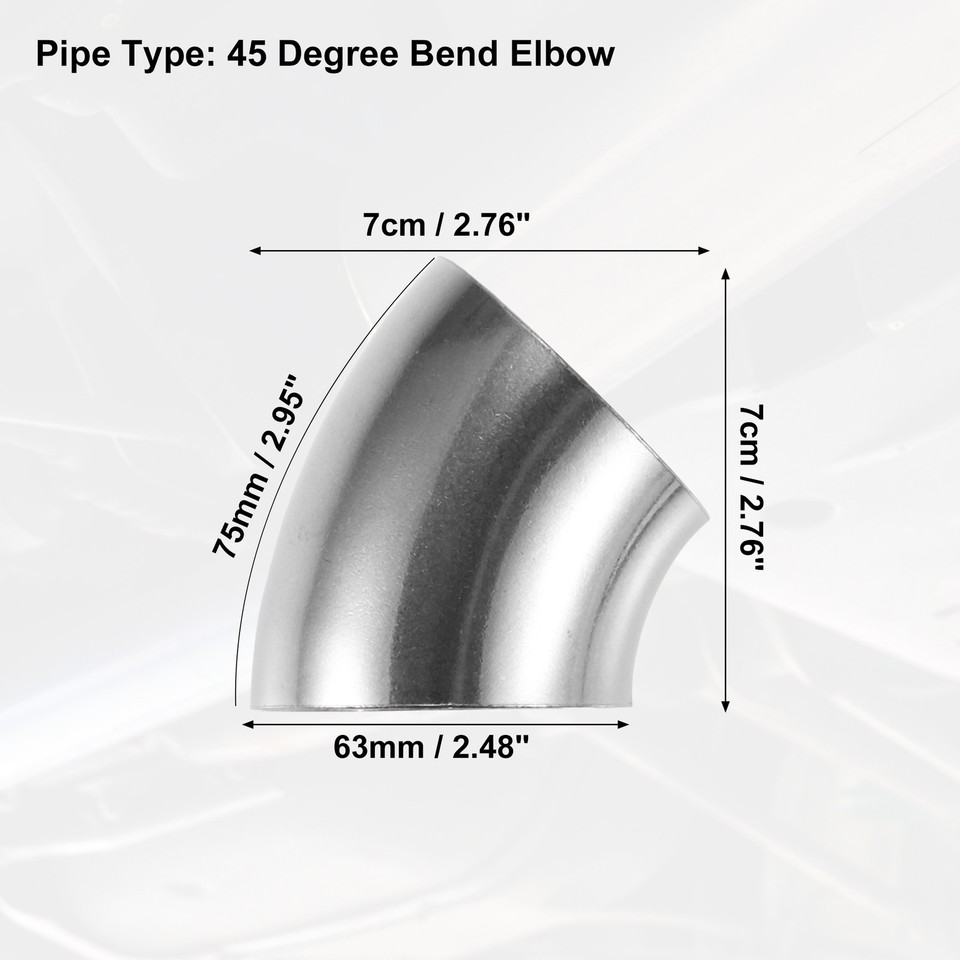 4pc Universal OD 2.5 Inch 45 Degree Bend Tube Stainless Steel Exhaust ...