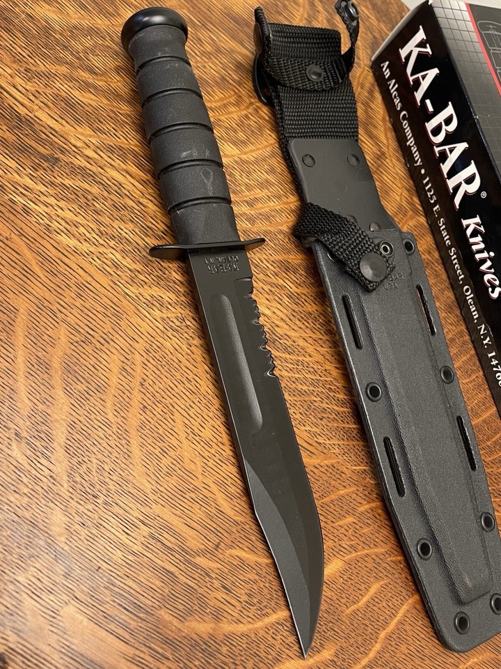 KA-BAR #1211 BLACK STRAIGHT EDGE FIGHTING UTILITY KNIFE BLACK LEATHER ...