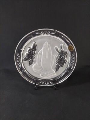Frosted Lead Crystal PRAYING HANDS Serenity Glass Plate 1987 24% lead ...