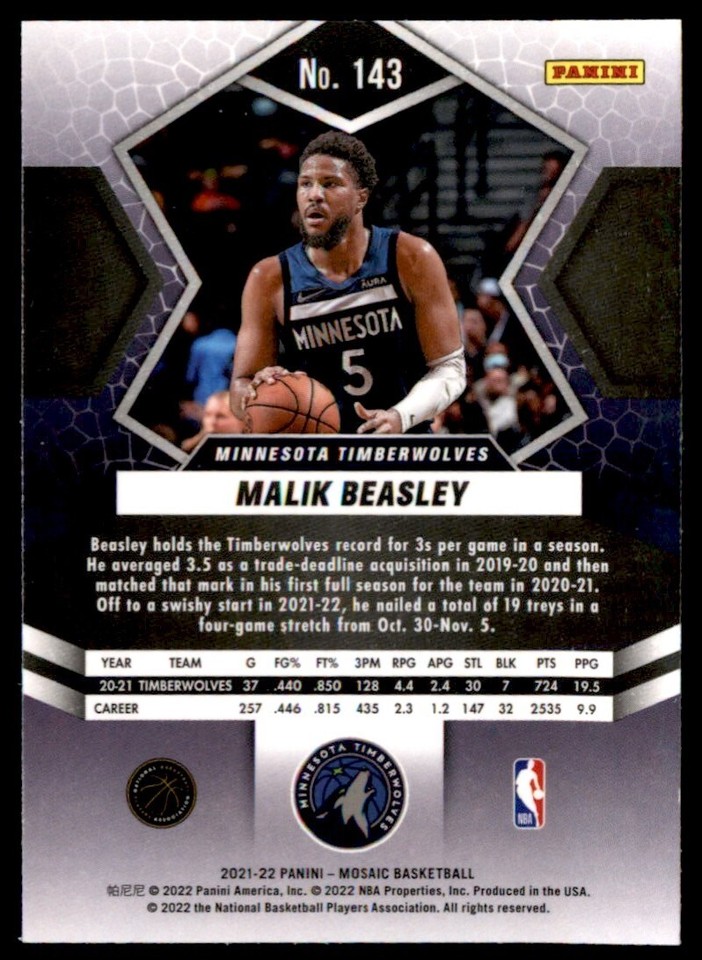 2021-22 Panini Mosaic Basketball Base Card Malik Beasley #143 | eBay
