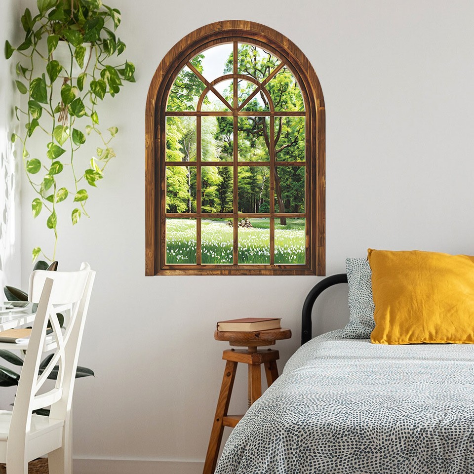 3D Fake Window Scenery Wall Art Sticker Forest Woodland Wall Decor ...