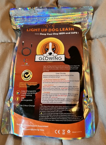 Safety LED Dog Pet Light Up Leash Night Glowing Color Changing Medium ...