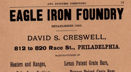 1887 Eagle Iron Foundry David S Creswell PHILADELPHIA 2 Side PA ...