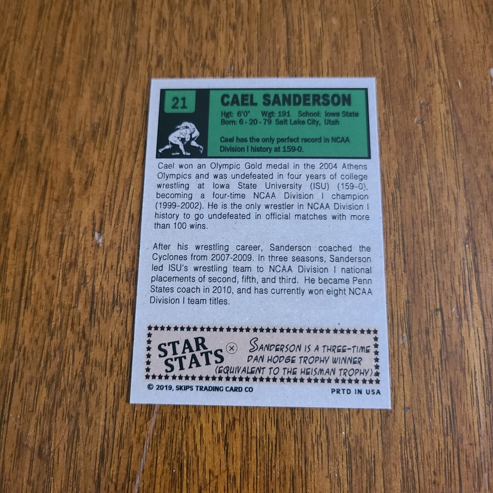 Cael Sanderson Iowa State Cyclones Legend Wrestling Card #21 Penn State ...