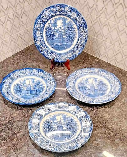 4 Liberty Blue Independence Hall Dinner Plates 10" Staffordshire ...