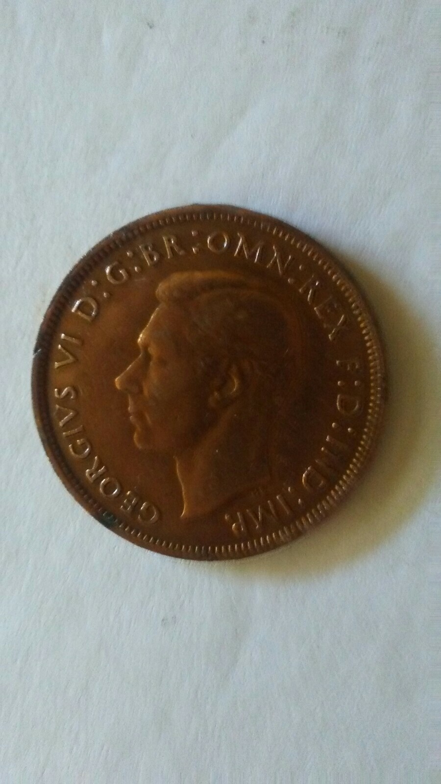 1940 COPPER ONE PENNY COIN GEORGIVS VI D G BR OMN REX F D IND IMP LARGE ...