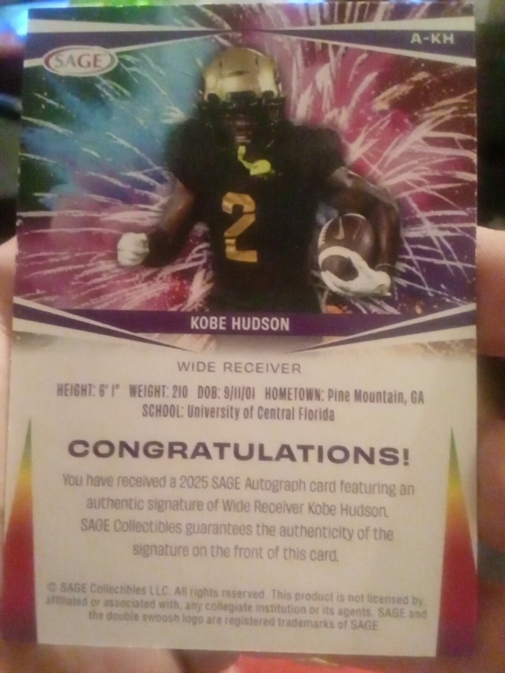 2025 Sage Hit Kobe Hudson RC Gold Auto #’d /100 UCF Knights | eBay