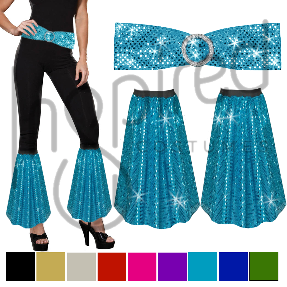Ladies 1970s FLARES Costume Adult Disco Sequin Flared Trousers Bottoms ...