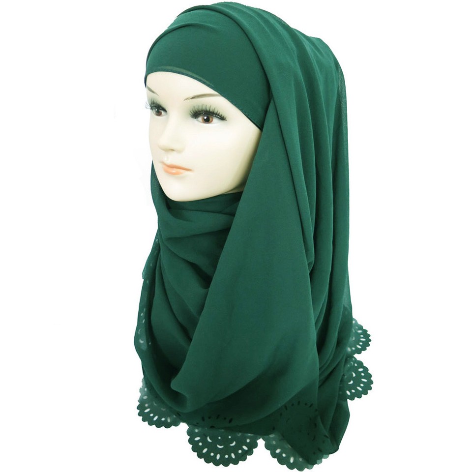 Floral Laser Cut Chiffon Muslim Hijab Scarf Shawl Head Wrap Plain ...
