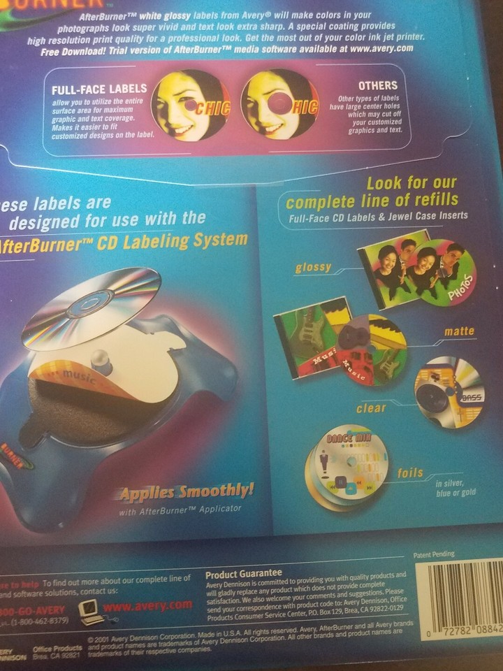 Avery 20 High Resolution White Glossy CD/DVD Labels AFTER BURNER REFILL ...