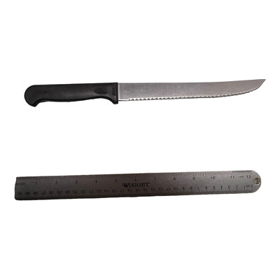 Ginsu Stainless Steel Serrated Knife 8" Blade Steak Bread Cooking Black ...