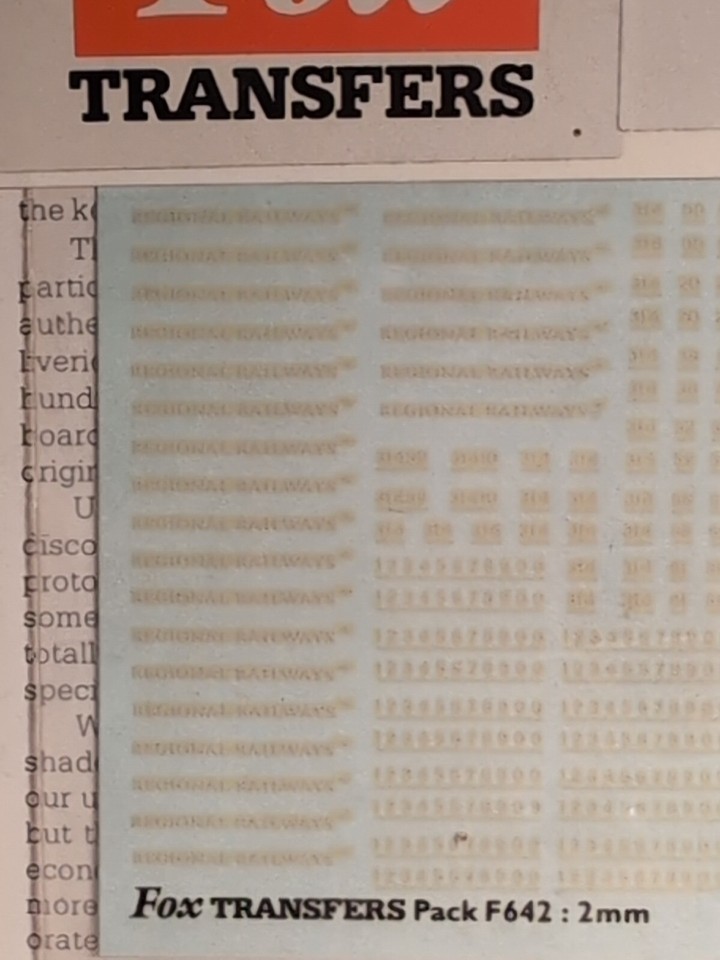 N Gauge Fox Transfers F642 Regional Railways Class 31 Loco Decals New ...