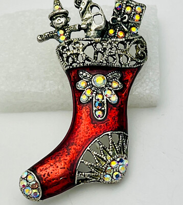 High Quality New Enamel Crystal Stocking Christmas Pin/Brooch | eBay