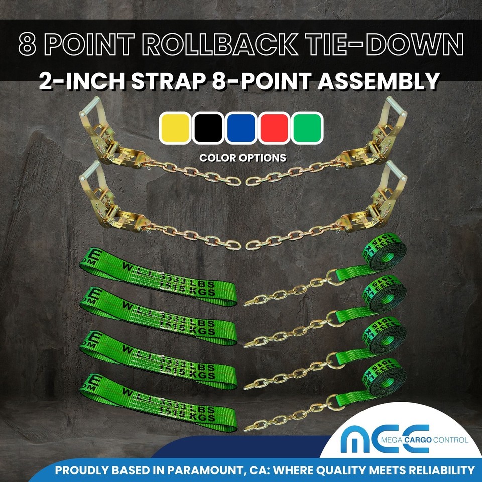 8 Point Roll Back Tie Down System w/ Chain Ends for Car Hauler Carrier ...