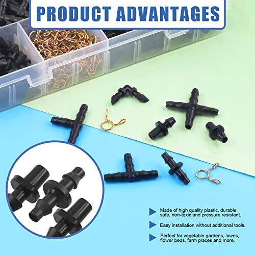 380Pcs Barbed Connectors Irrigation Fittings and 7mm Spring Clips Kit ...
