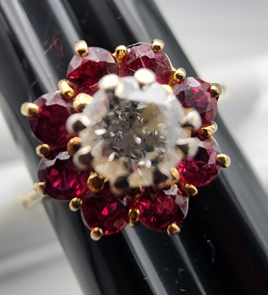 14k 585 Gold YG .48ct VSH Natural Diamond .8ctw Natural Ruby Sz 9 Ring ...
