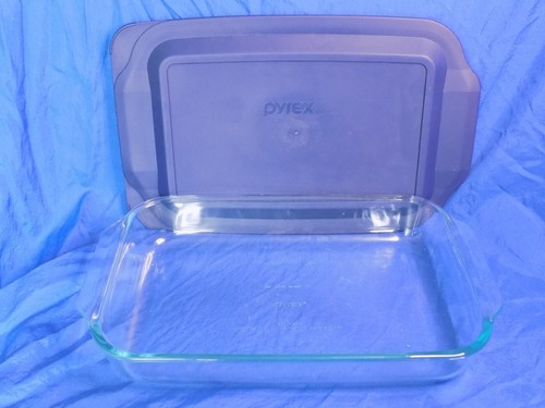 Pyrex Glass 3 Qt Baking Dish 233-24 Blue Tint 13" x 9" Cake Pan w/ Lid ...