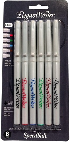 Elegant Writer Calligraphy 6 Marker Set Assorted Colors 2.0 mm Chisel ...