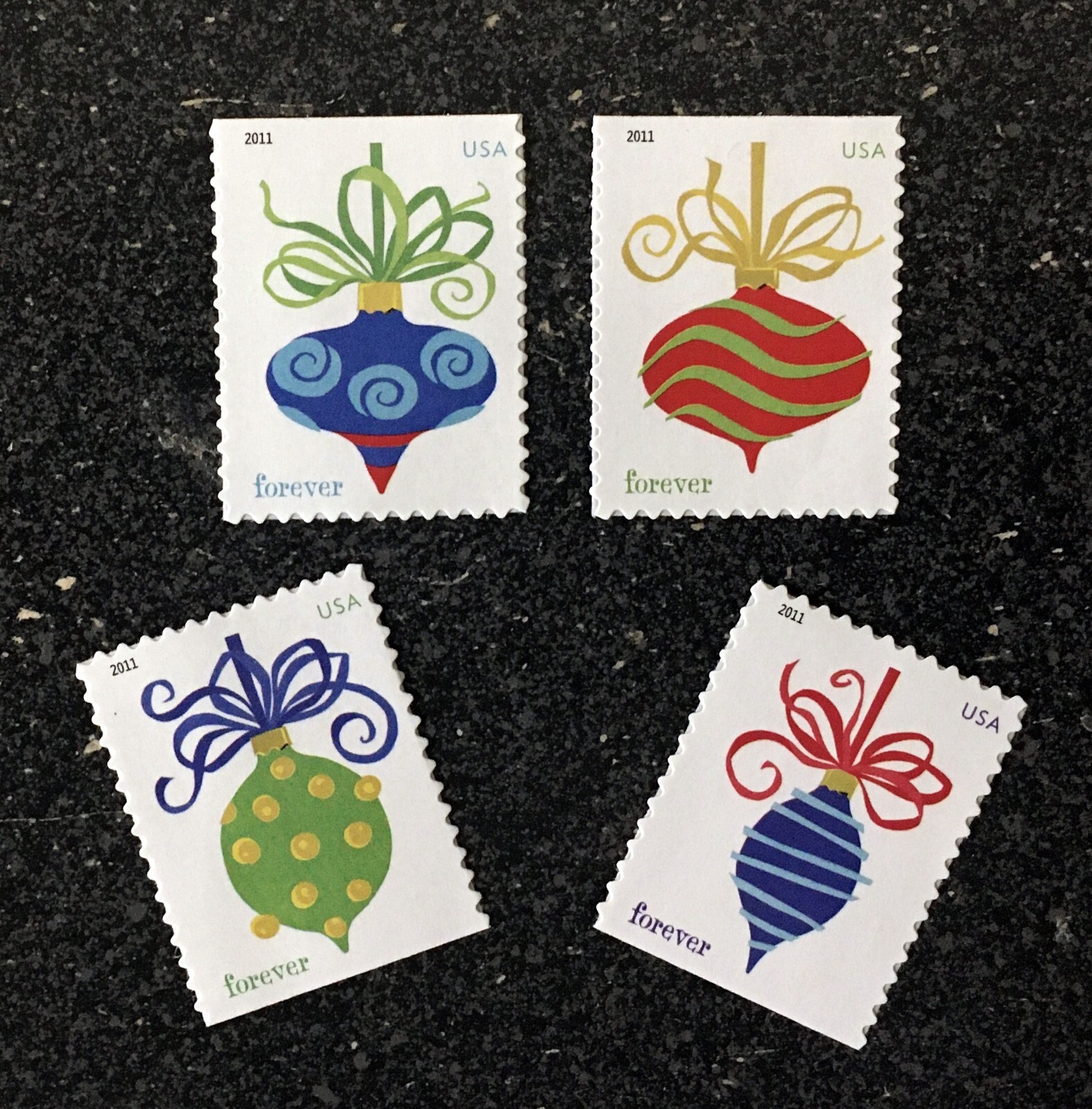 2011USA #4571-4574a Forever Holiday Baubles - Set of 4 Singles (APU ...