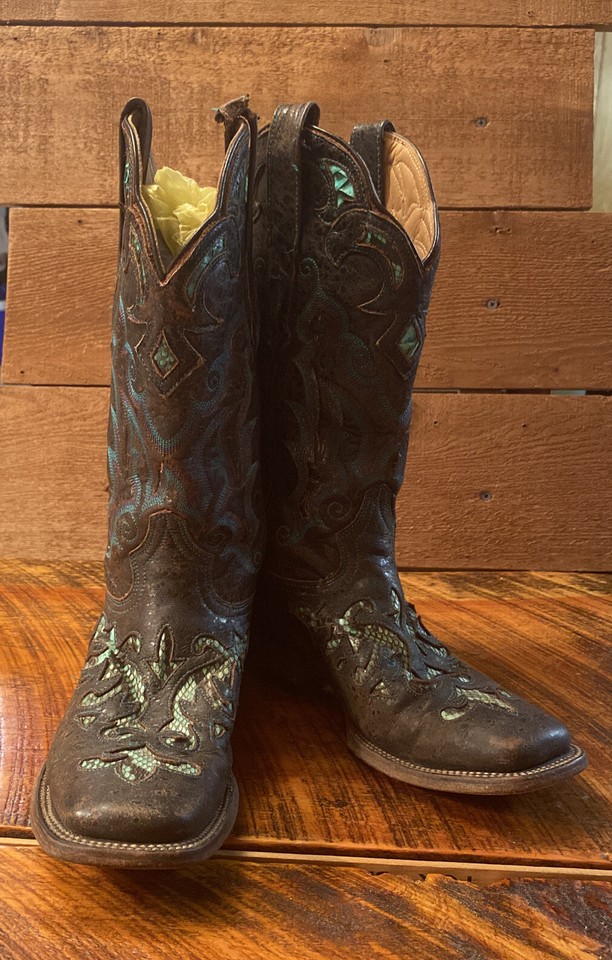 Women’s Stetson’s Boots Python Shade Blue/Turquoise, DK Brown L/Black ...