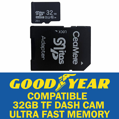 32GB Dash Cam Memory Card Ultra High Speed Goodyear Compatible Plus SD ...
