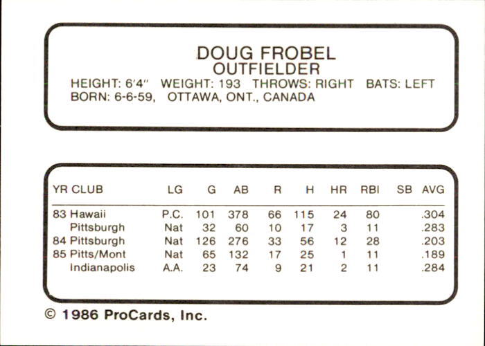 1986 Tidewater Tides Mets Logo ProCards 9 Doug Frobel Ottawa Ontario ...