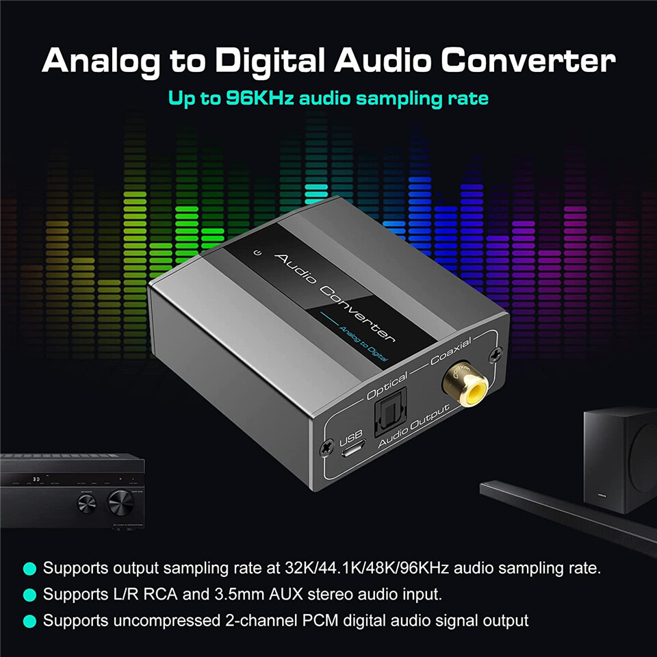 Analog to Digital Audio Converter DAC L/R Stereo Audio to Optical ...