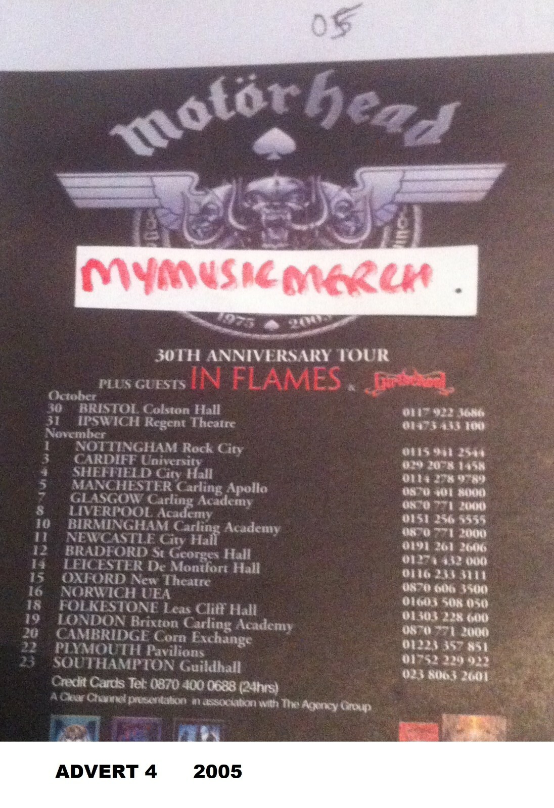 MOTORHEAD - UK TOUR DATES 1984 2002 2004 2005 - small advert / fridge ...