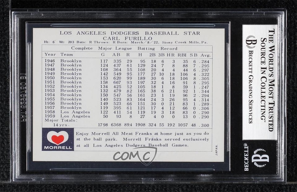 1960 Morrell Franks Los Angeles Dodgers Red Heart Logo Carl Furillo BGS ...