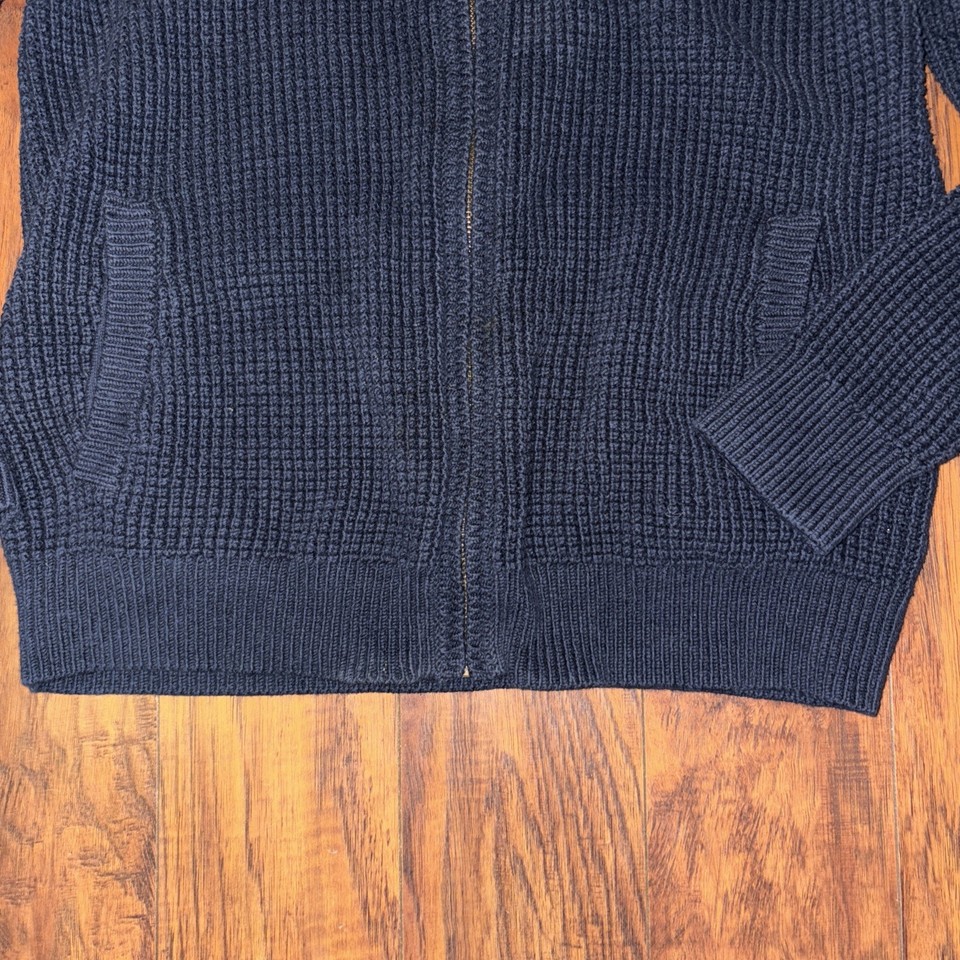LL Bean Mens Organic Cotton Waffle Sweater Full Zip Sz M Blue | eBay