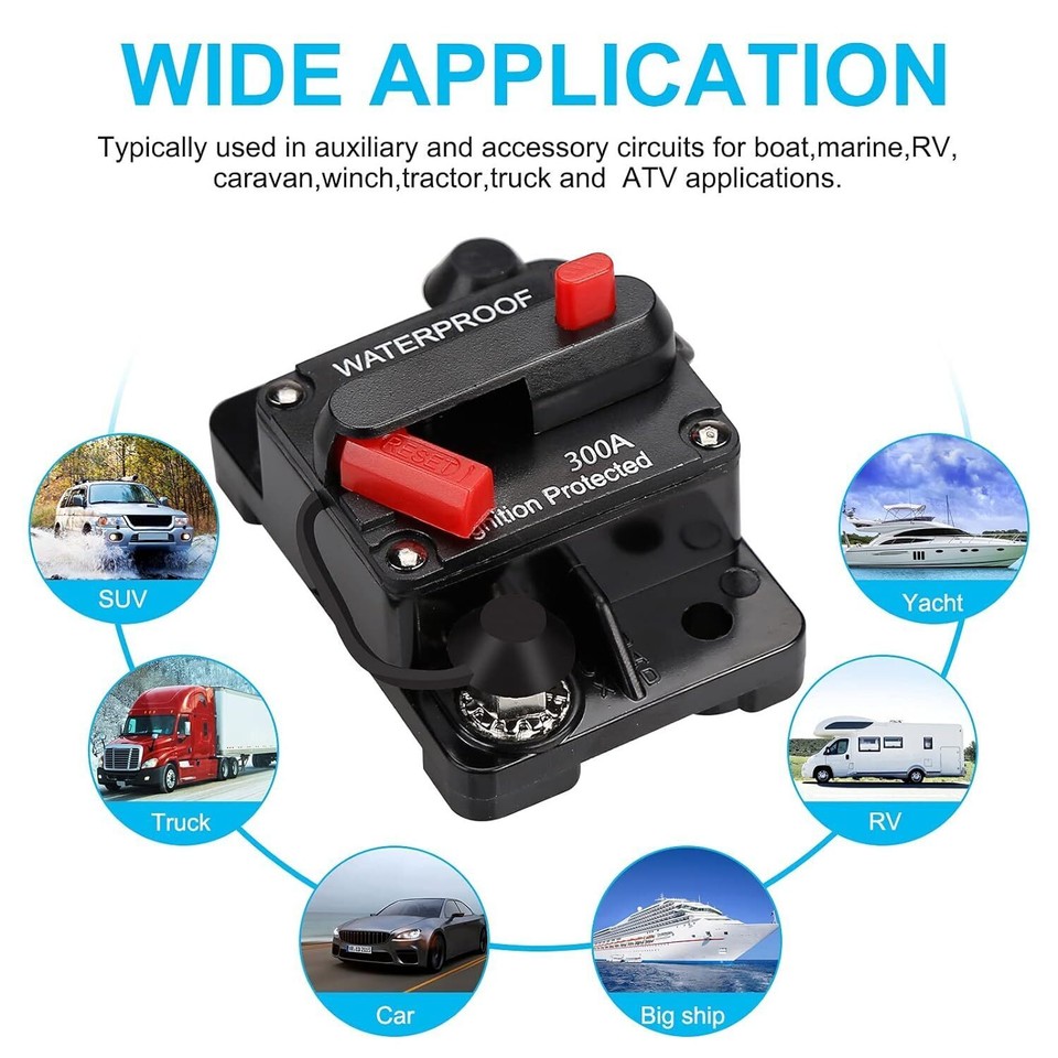 2PCS AMP Circuit Breaker Fuse 12V-48V DC Reset Car 300A Boat Auto ...