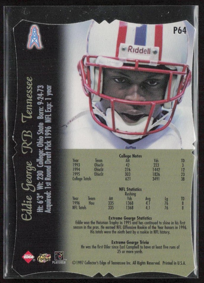 1997 Collector's Edge Extreme #P64 Eddie George Die Cut Foil | eBay