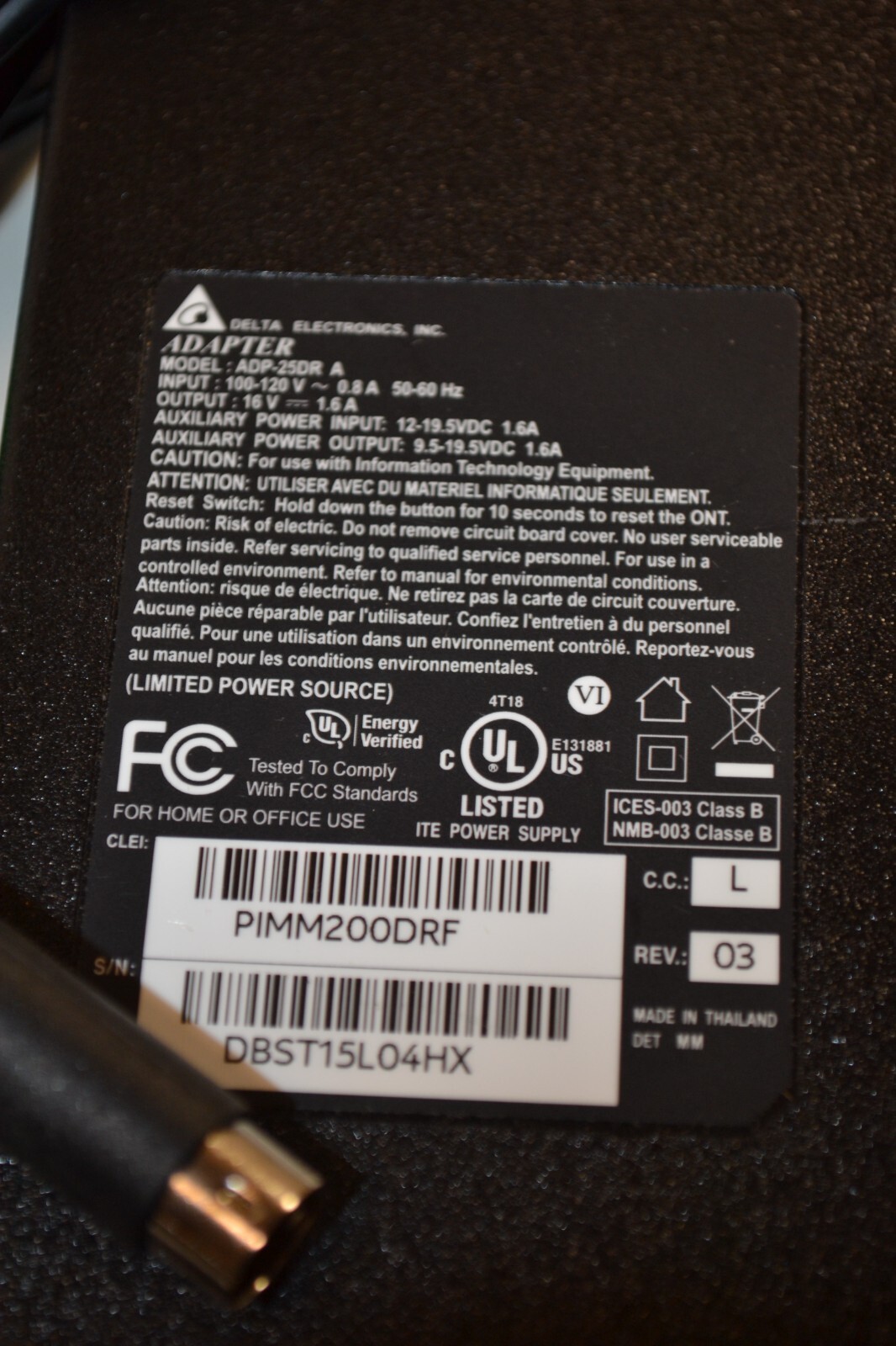 Delta Adapter ADP-25DR A for Verizon FIOS Optical Network Terminal ONT ...