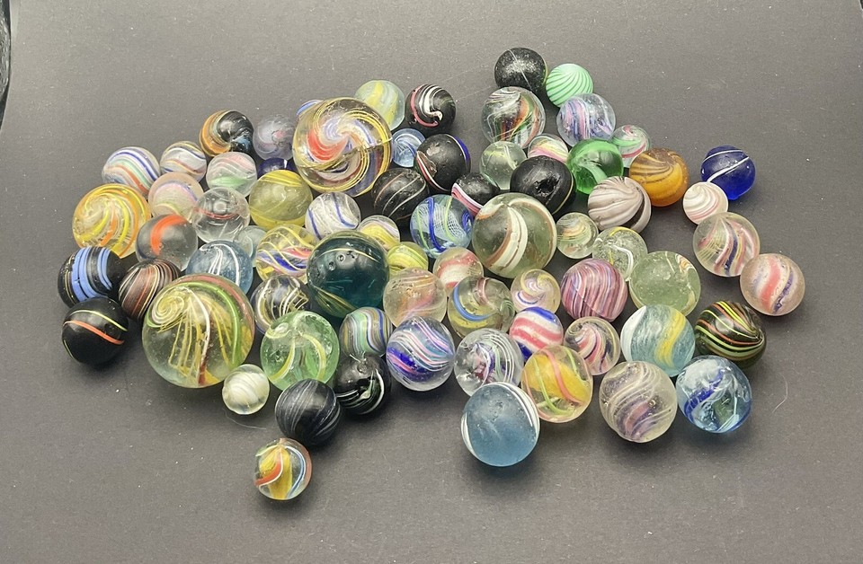 Lot Of 72 Handmade German Marbles 15/32”- 1 3/16” Lower Grade Indian ...