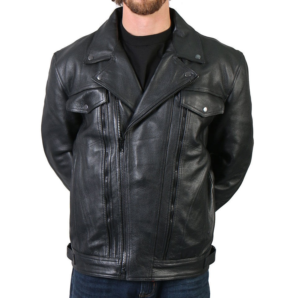 Mens LEATHER Riding Jacket Motorcycle Biker Cruiser Vents Scooter Zip ...