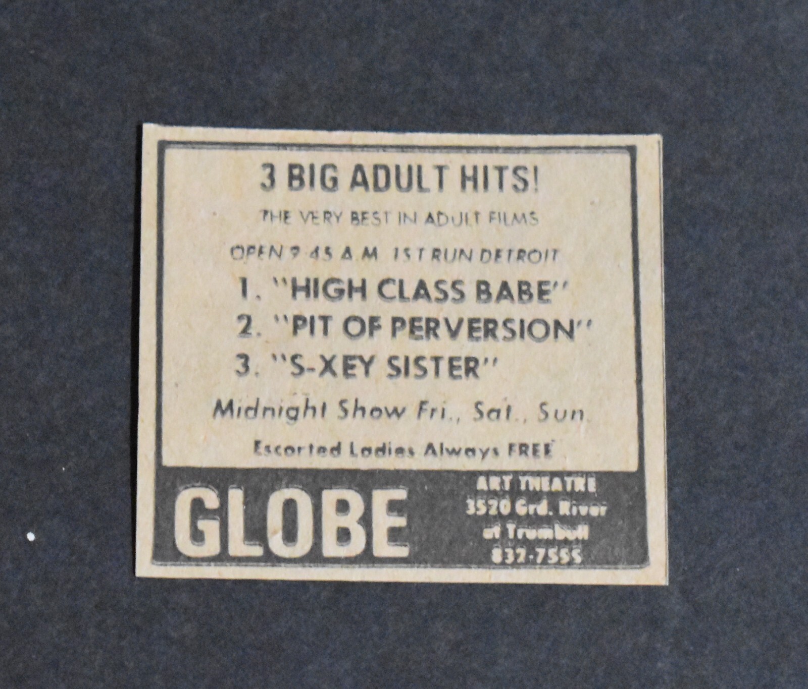 1972 Print Ad Michigan Detroit Globe Movie Theatre Art High Class Babe ...
