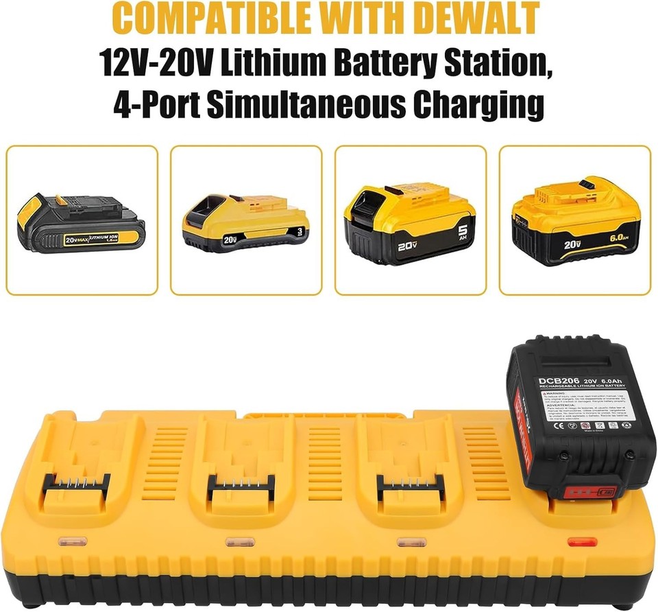 For Genuine DEWALT 4-Port DCB104 Fast Charger 12V/20V Max Lithium XR ...