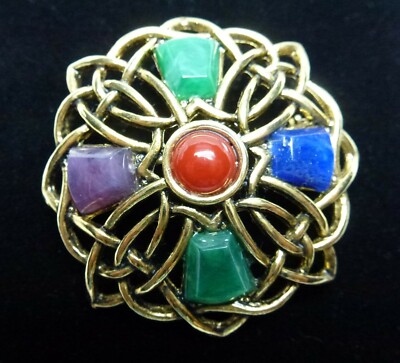 Vintage Brooch - Sol D’Or / Soldor Celtic Knot - Multi-Color Stones ...