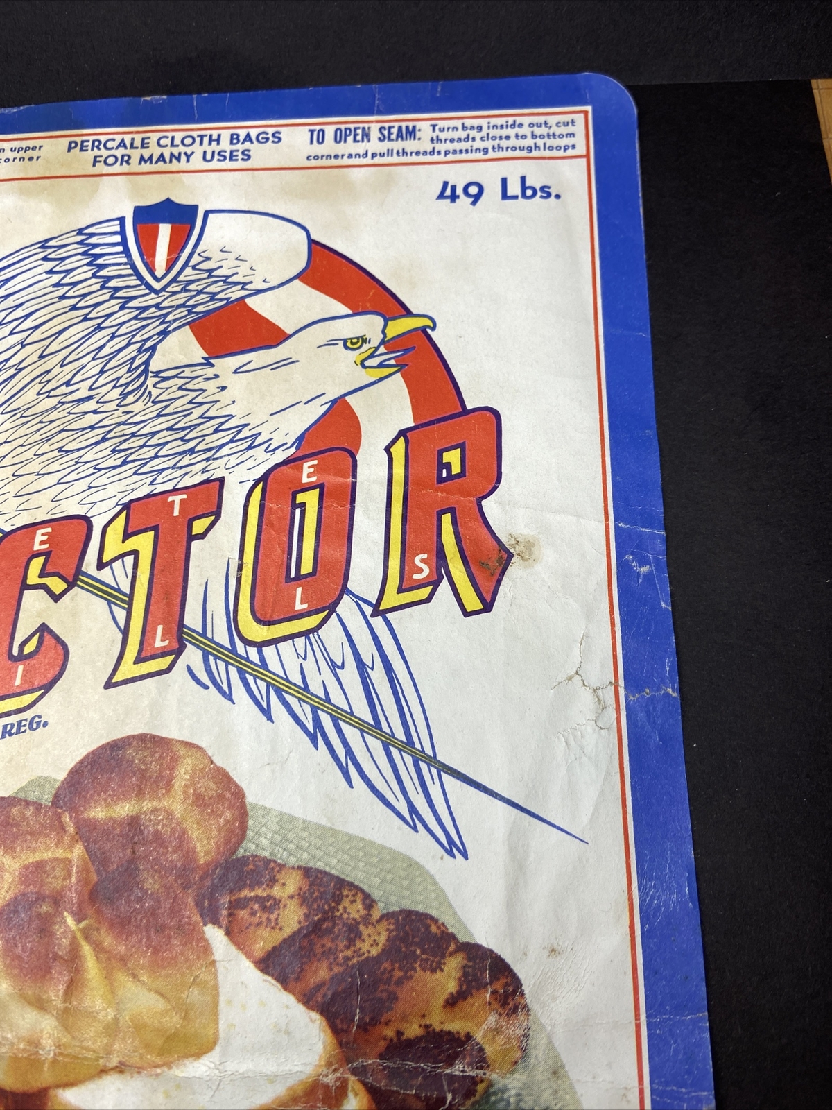 Old 1940 Grapic Eagle Victor Crete Mills Flour Sack Label 49# Crete NE ...