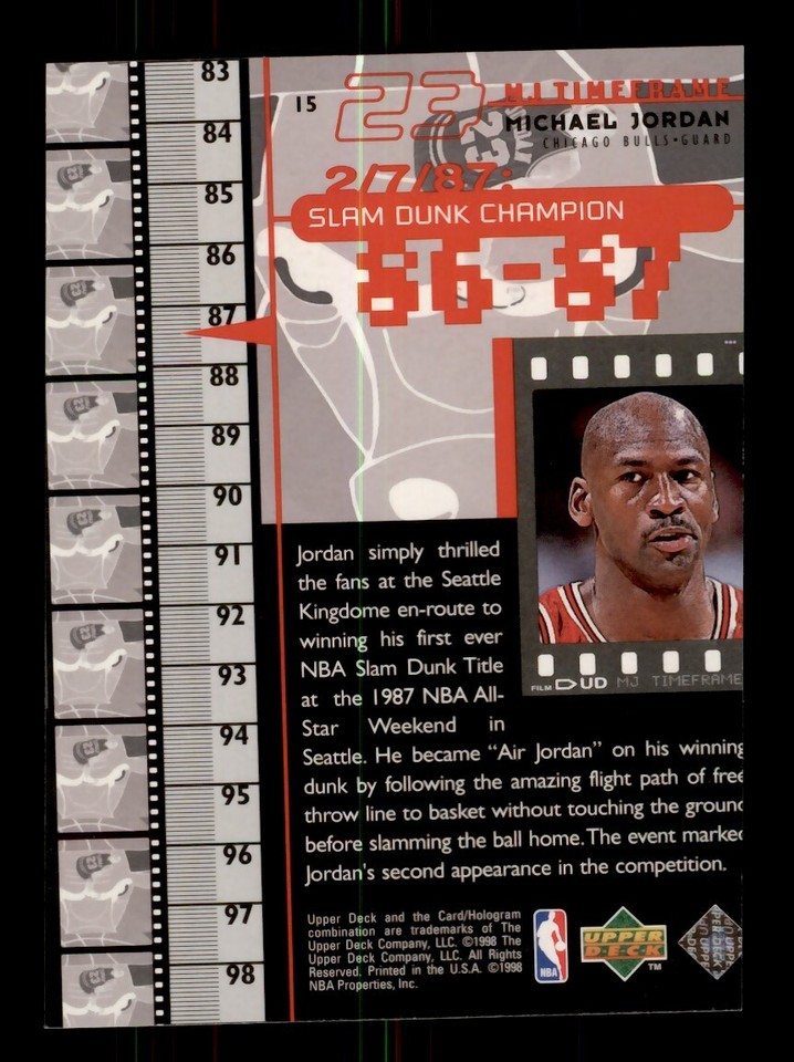 1998 UD MJ LIVING LEGEND TIMEFRAME #15 MICHAEL JORDAN 86-87 SLAM DUNK ...