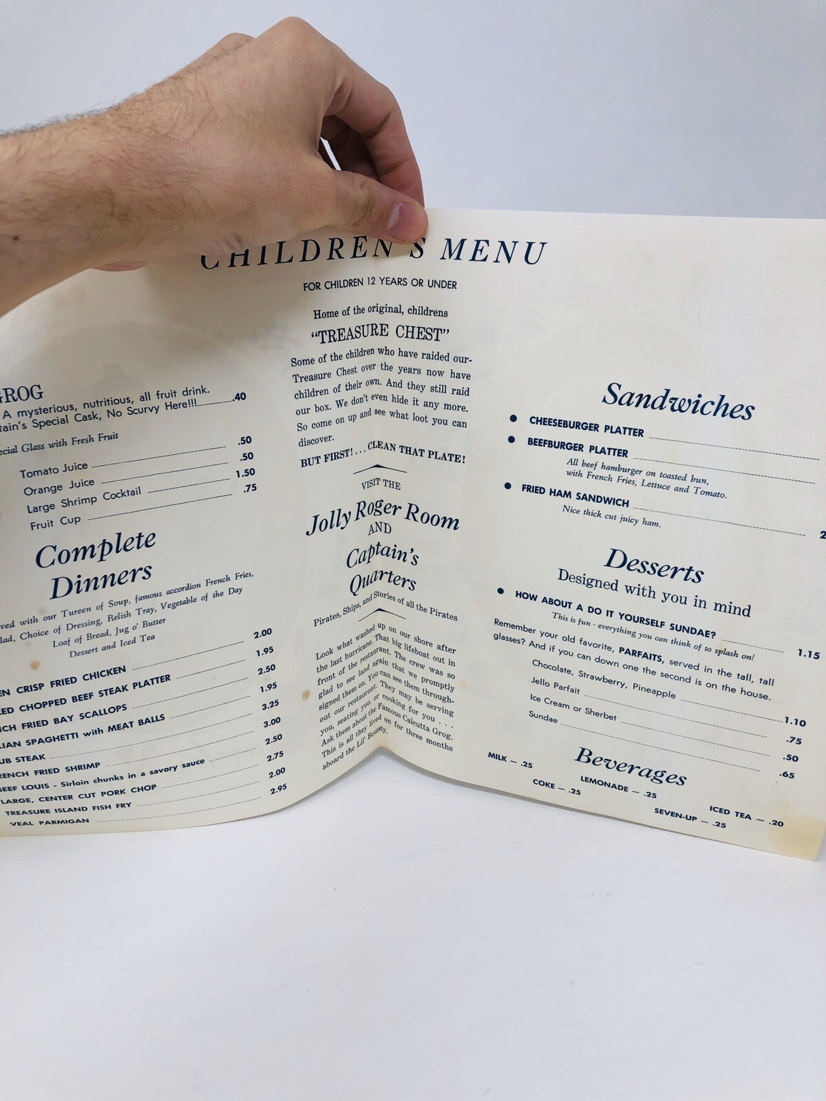 VTG THE CARELESS NAVIGATOR Restaurant CHILDREN'S MENU Treasure Island ...