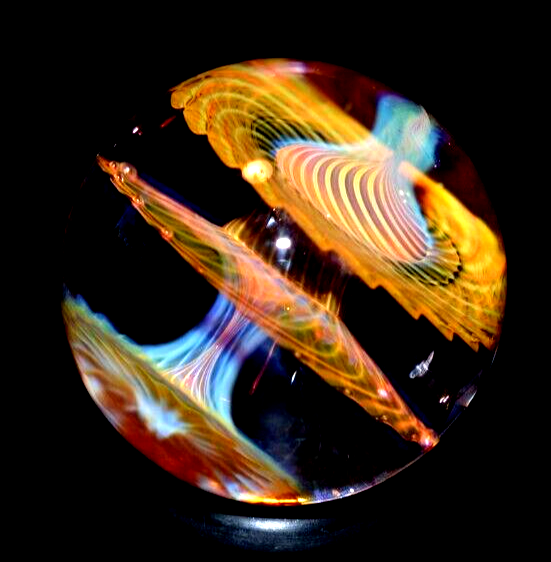 RYAN WHITMORE GLASS MARBLE/1.162"-DELICATE 3 LAYER BEAUTY-TANGERINE ...