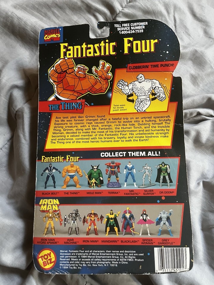 Fantastic Four The Thing Action Figure Clobberin Time 1994 Toy biz ...